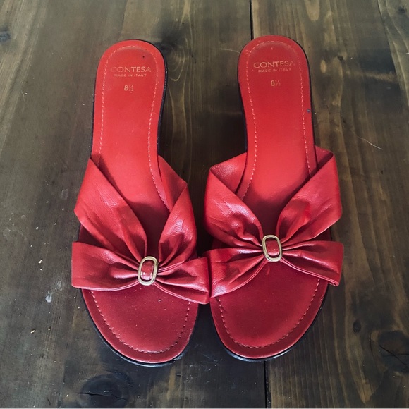 Shoes | Vintage Contesa Red Bow Wedge Sandals | Poshmark